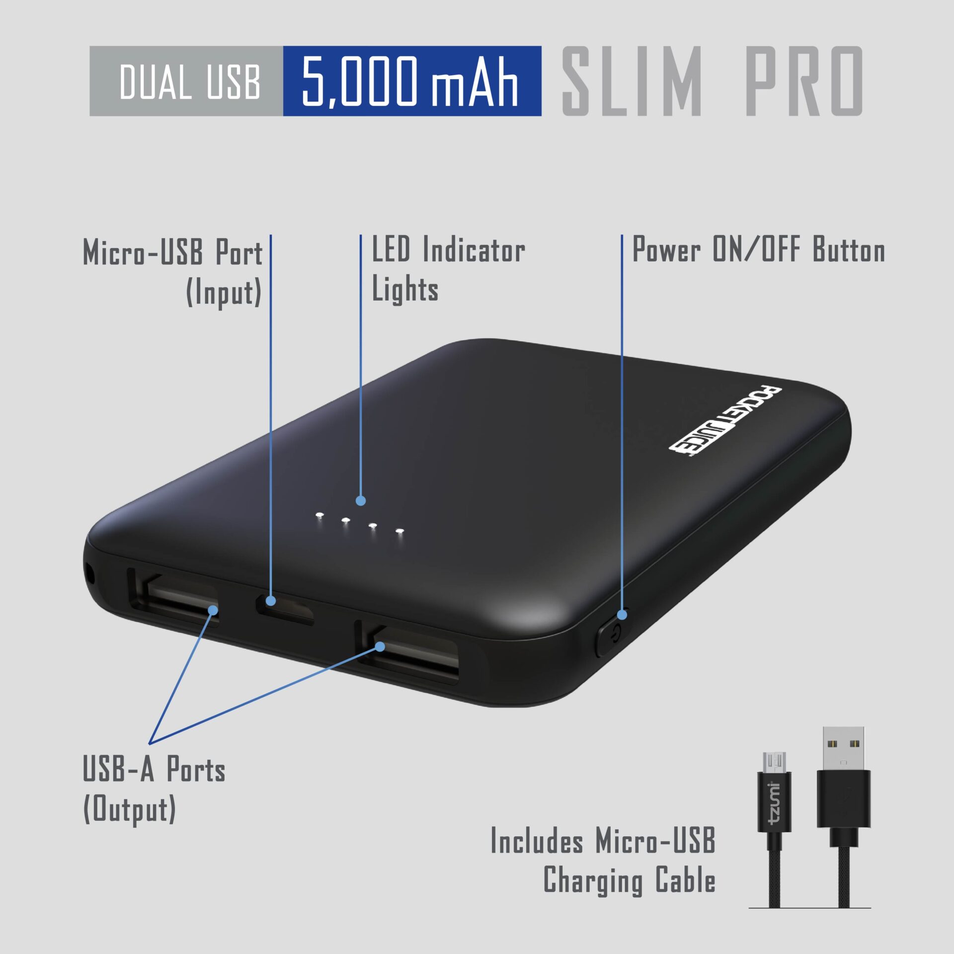 Pocket Juice 5000 mAh Slim PRO – Tzumi®