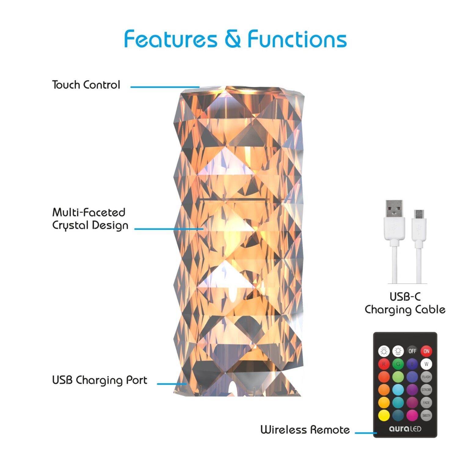 Aura LED Color Crystal Lamp – Tzumi®