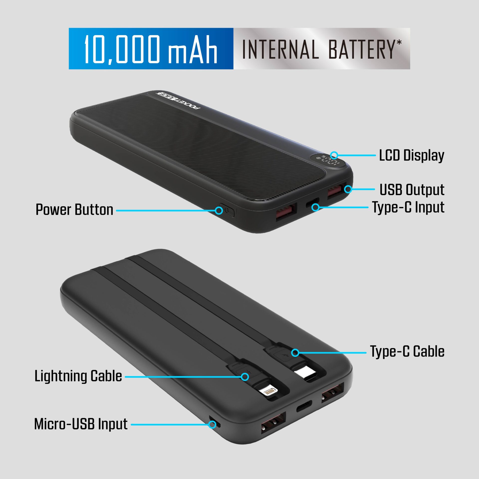 Pocket Juice Endurance 10,000 mAh with Integrated Cables – Tzumi®