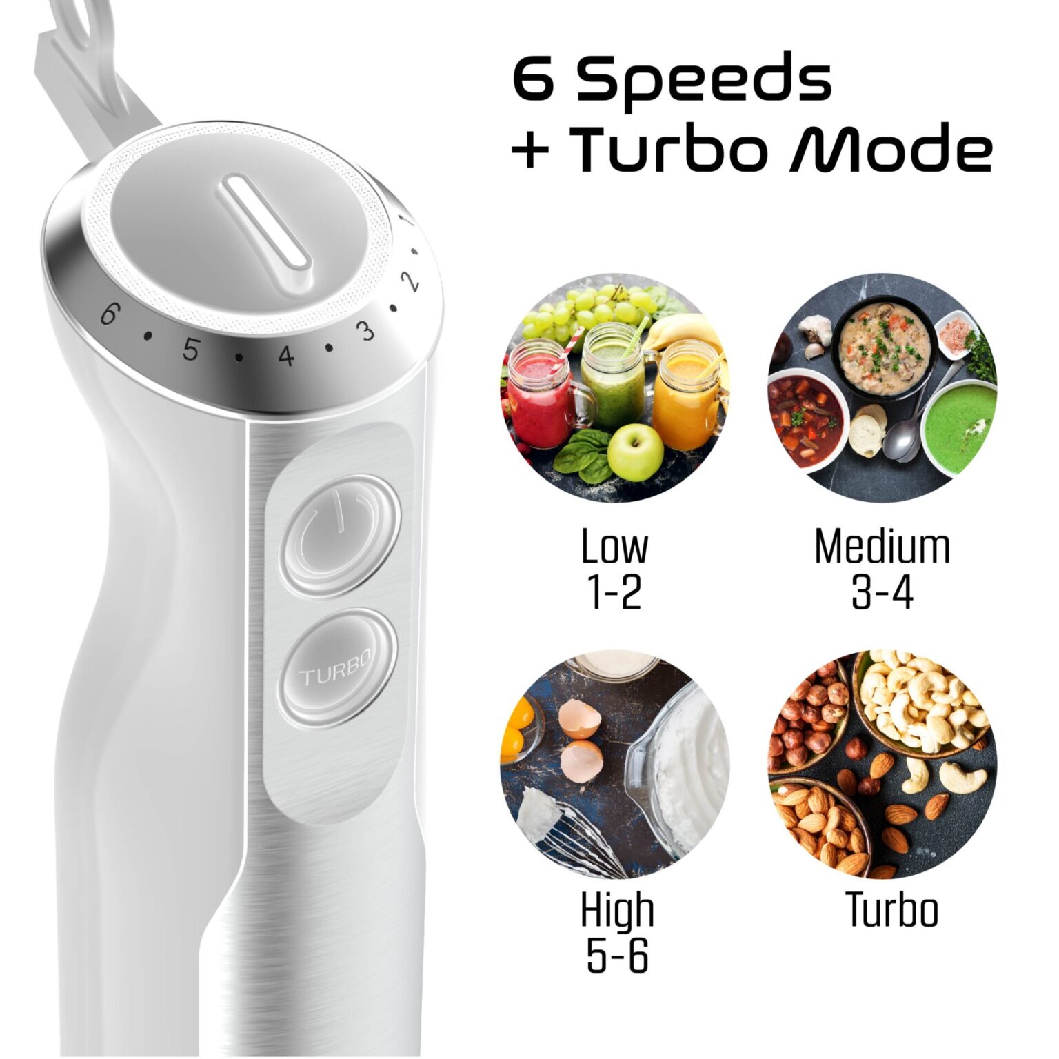 Savour Immersion Blender Set, 6Pcs, White – Tzumi®
