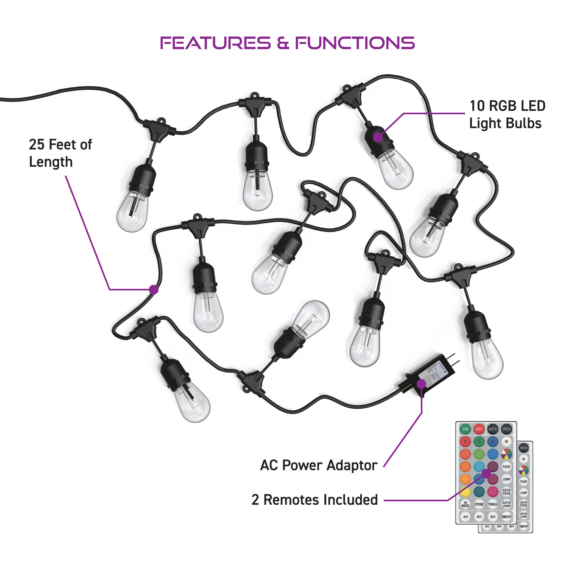 ICONIC LED Outdoor String Lights, 25ft. – Tzumi®